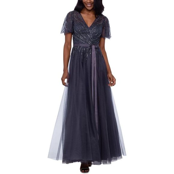 Xscape | Dresses | Xscape Womens Gray Mesh Embelished Formal Evening ...